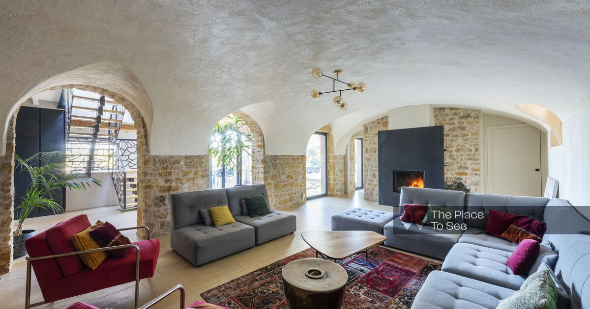 Large modern stone house with pool and spa